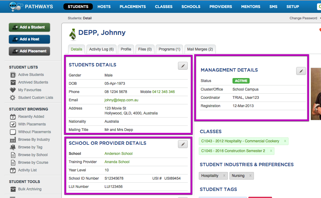 Student Core Details – Pathways